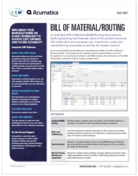 Acumatica Bill of Material BOM Routing - Data Sheet