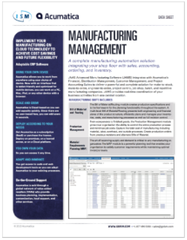 Manufacturing Management with Acumatica Cloud ERP - Data Sheet